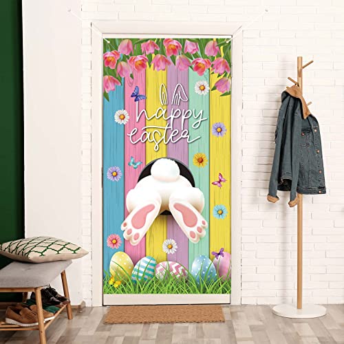 FARMNALL Easter Door CoverBunny Egg Rabbit Decor Daisy Decorations Door Banner Farmhouse Holiday Decor Pattern Easter Season Supplies for Home Office