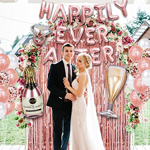 Bridal Shower Decorations Rose Gold Wedding Decorations Wedding Signs Just Married Decorations Happily Ever After Balloons Sign Bachelorette Banner Engaged Banner Bridal Party Decorations Decor