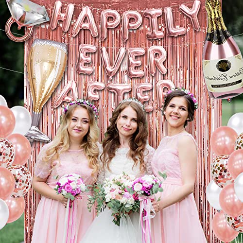 Bridal Shower Decorations Rose Gold Wedding Decorations Wedding Signs Just Married Decorations Happily Ever After Balloons Sign Bachelorette Banner Engaged Banner Bridal Party Decorations Decor