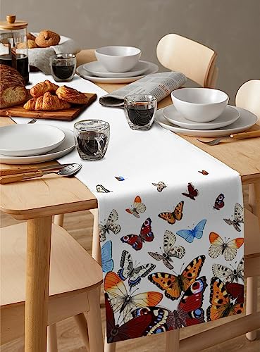 Red Orange Blue Butterfly Table Runner 120 Inches Long Farmhouse Dress Scarves, Modern Abstract Art Aesthetics Dining Tablerunner for Coffee Table/Kitchen Island/Party Décor, 13" x 120"