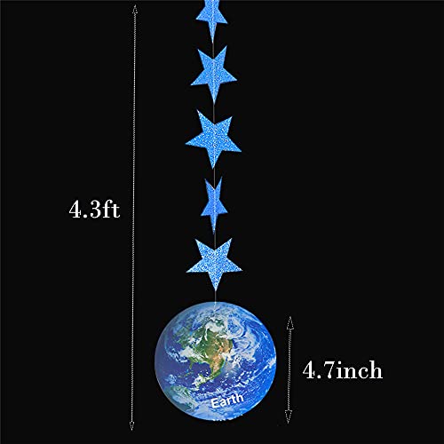 Galaxy Solar System Hanging Paper Decoration (8 Strings X 4.3ft), Outer Space Paper Garland Flower Party Streamers, Plant with Blue Star Hanging for Kids Bedroom Decor,Birthday PartySupplies
