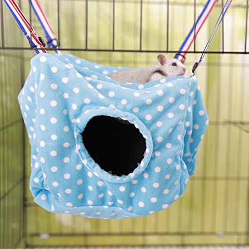 neolun Ferret Cube Hammock Hanging Bed for Ferrets Rats Chinchilla Sugar Gliders or Other Small Animals with Lace Trim(Light Blue)