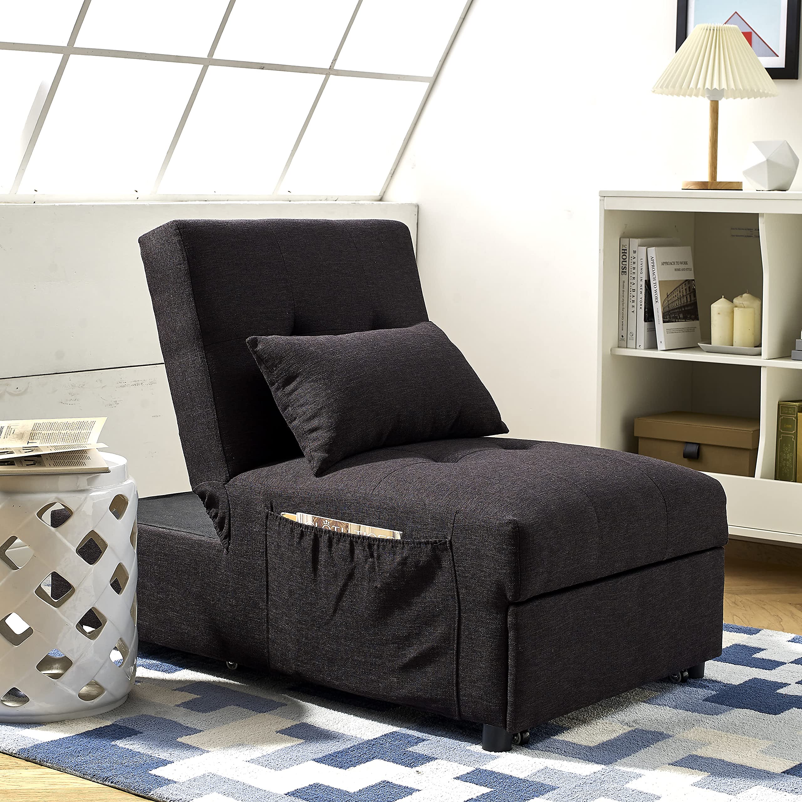 HomSof Folding Sleeper Sofa Bed,4 in 1 Function,Work as Ottoman,Chair Chaises Longues, Black