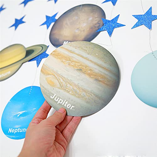 Galaxy Solar System Hanging Paper Decoration (8 Strings X 4.3ft), Outer Space Paper Garland Flower Party Streamers, Plant with Blue Star Hanging for Kids Bedroom Decor,Birthday PartySupplies