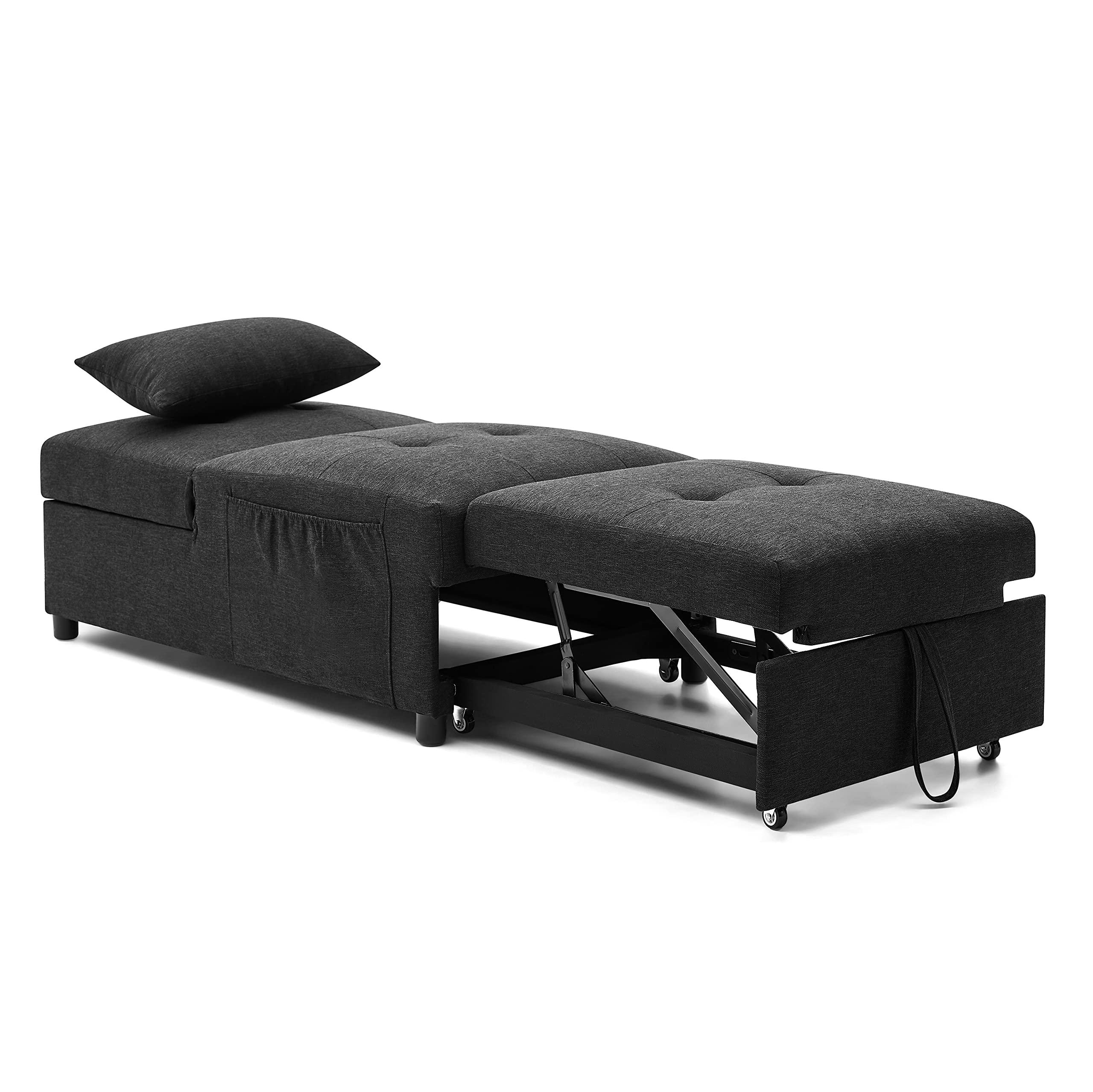 HomSof Folding Sleeper Sofa Bed,4 in 1 Function,Work as Ottoman,Chair Chaises Longues, Black