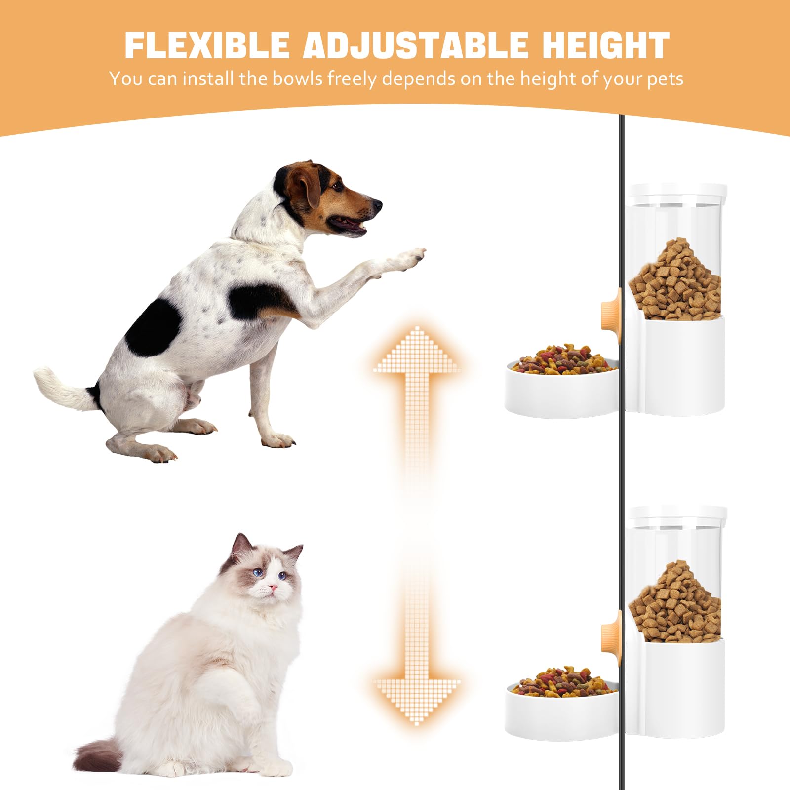 Yummy Sam Hanging Cage Automatic Small Pet Food Bowl Water Bottle Dispenser, 1L Auto Gravity Pet Feeder and Waterer Set Kennel Feeding Station Crate Feeder Dish for Puppy Cats Rabbit Ferret (White)