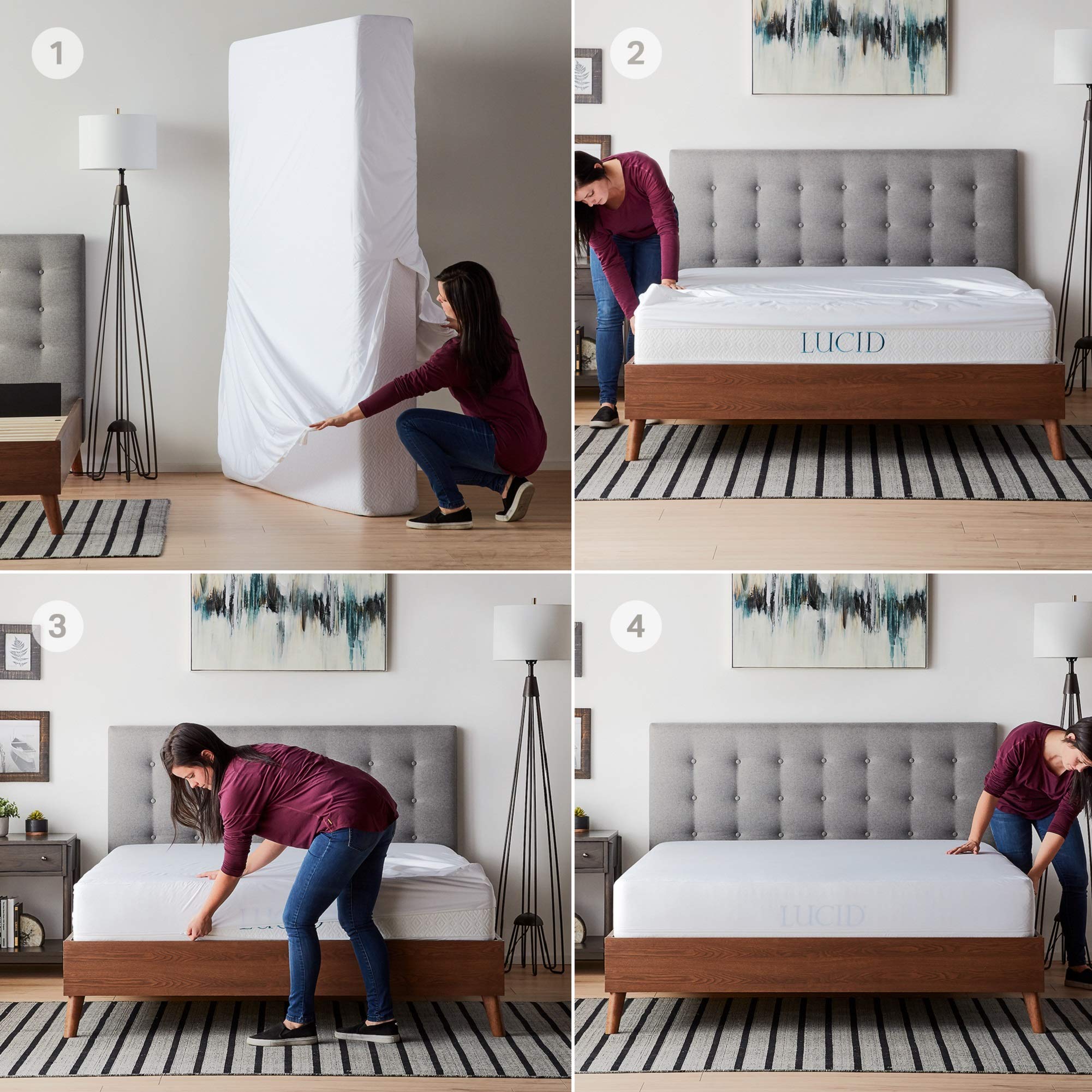 LUCID Encasement Mattress Protector - Completely Surrounds Mattress for Waterproof Protection, White, Queen