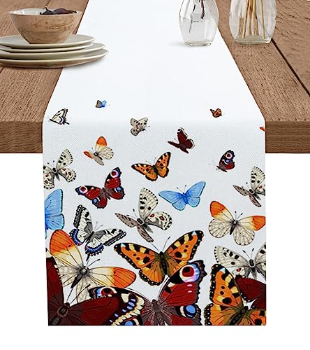 Red Orange Blue Butterfly Table Runner 120 Inches Long Farmhouse Dress Scarves, Modern Abstract Art Aesthetics Dining Tablerunner for Coffee Table/Kitchen Island/Party Décor, 13" x 120"