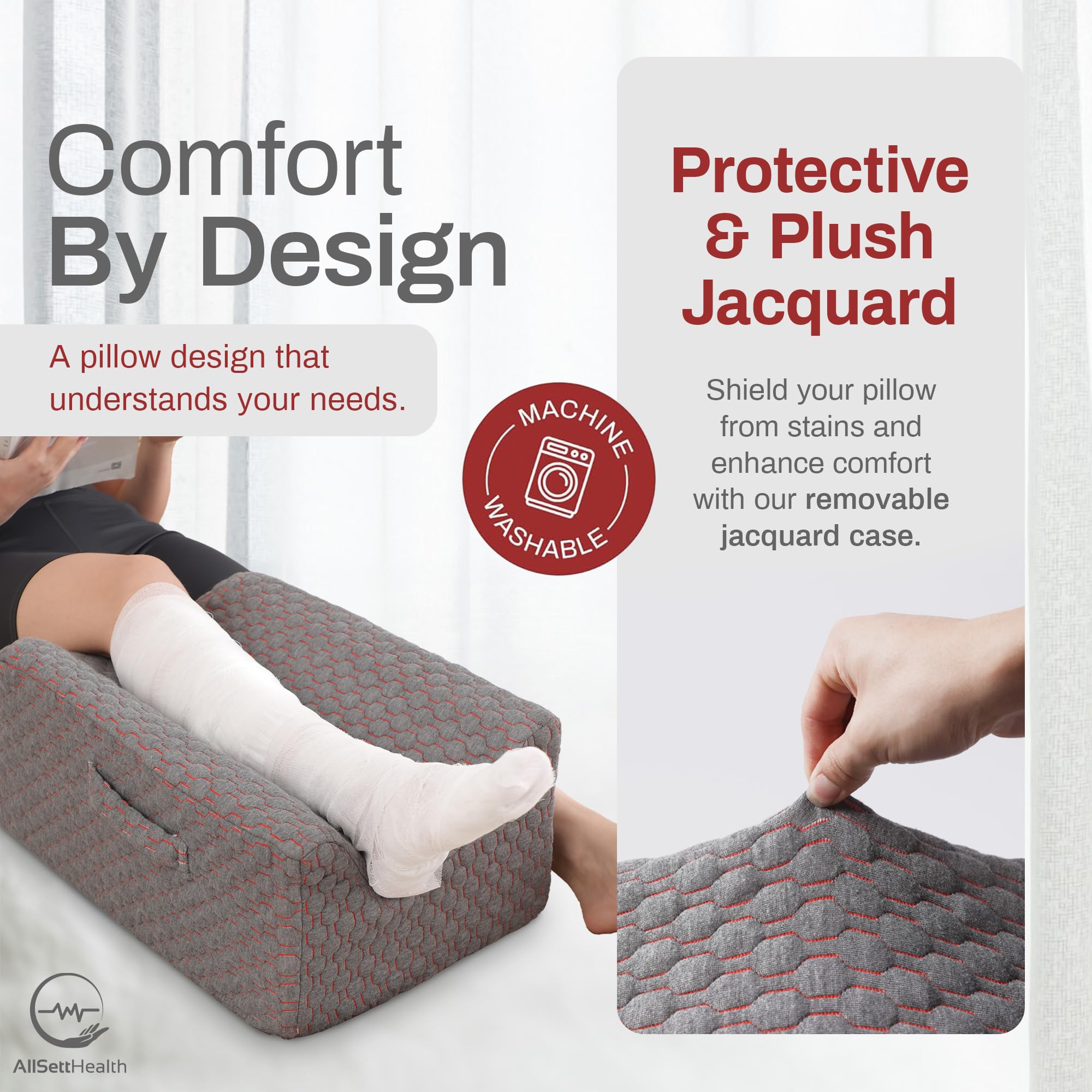 Single Leg Elevation Pillow Post Surgery Leg Pillow | Memory Foam Ankle Knee and Leg Wedge Pillow for Injury After Surgery β Foot, Leg Pain, Hip, Knee Pain, Improve Blood Circulation 29β x 13β x 9.5"