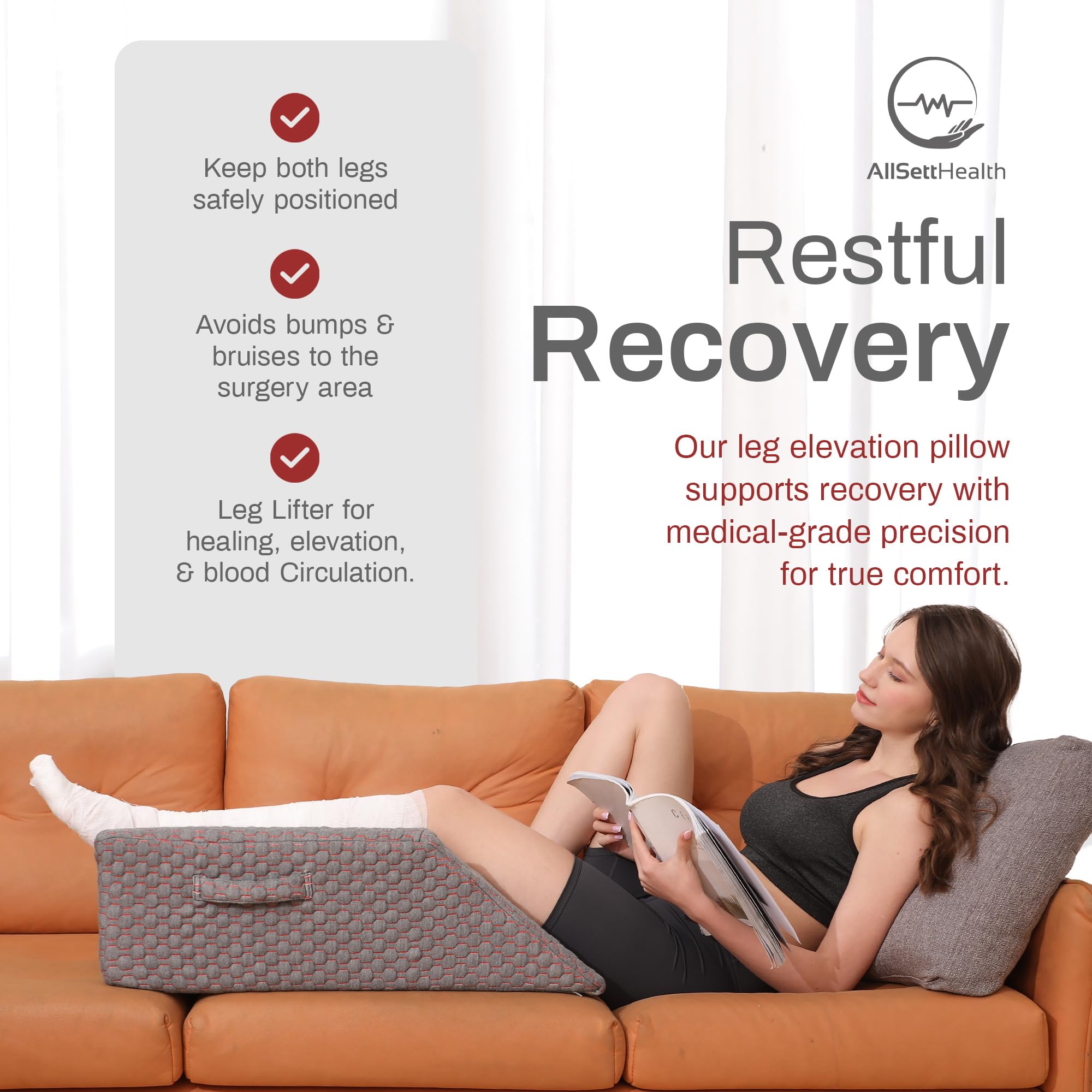 Single Leg Elevation Pillow Post Surgery Leg Pillow | Memory Foam Ankle Knee and Leg Wedge Pillow for Injury After Surgery β Foot, Leg Pain, Hip, Knee Pain, Improve Blood Circulation 29β x 13β x 9.5"