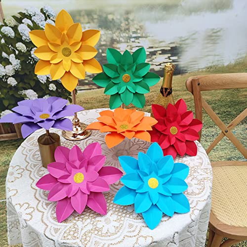 Mybbshower Rainbow Paper Fiesta Flower for Wall 10" Set of 7 Carnival Rainbow Theme Party Birthday Celebration Backdrop Decoration