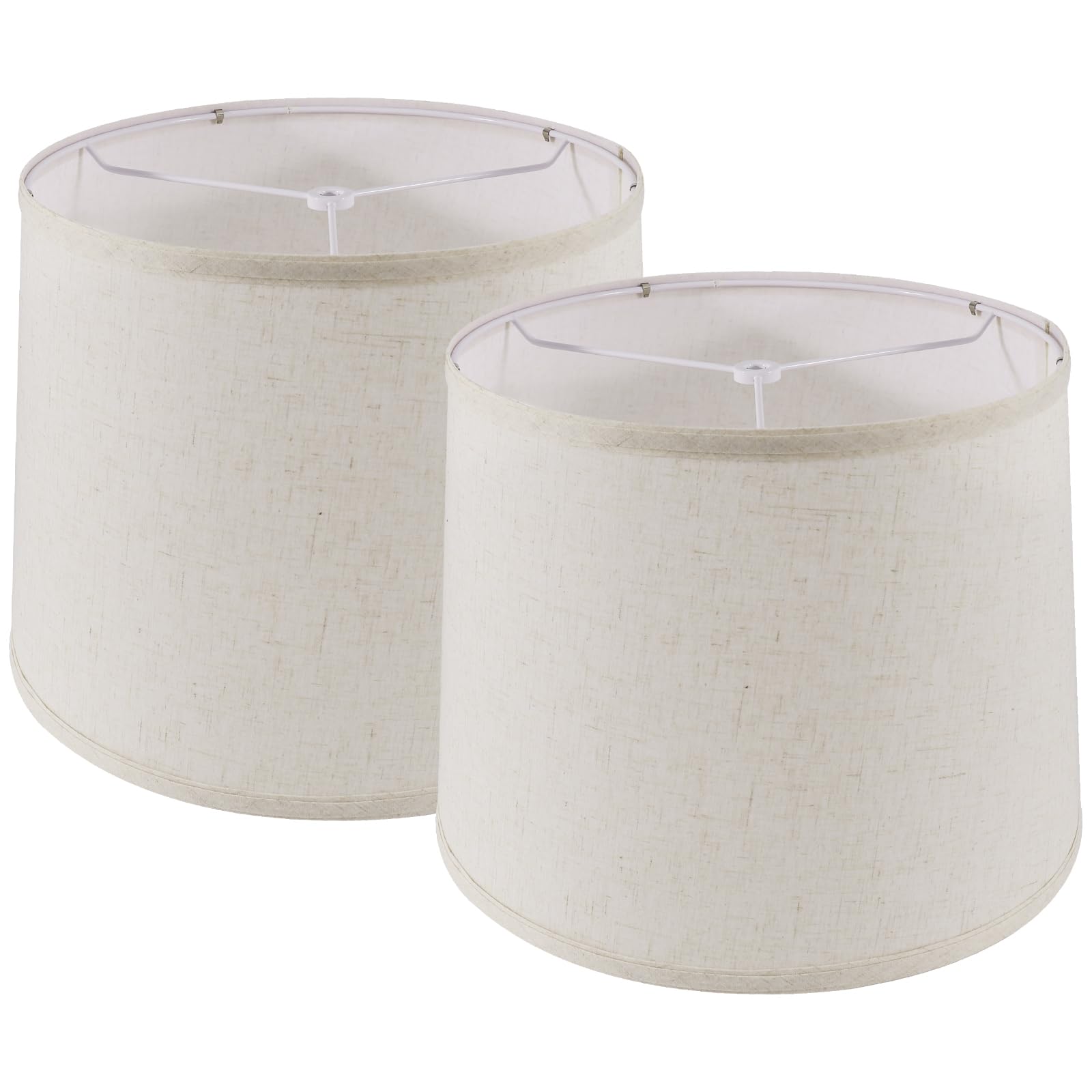 Lamp Shades Set of 2, 11"x 13"x 10" Large Beige Lampshades, Drum Lampshade for Table Lamps Floor Lamp, Natural Linen Fabric Replacement Lamp Shade, Hand Crafted Medium Lampshade, Easy Assembly