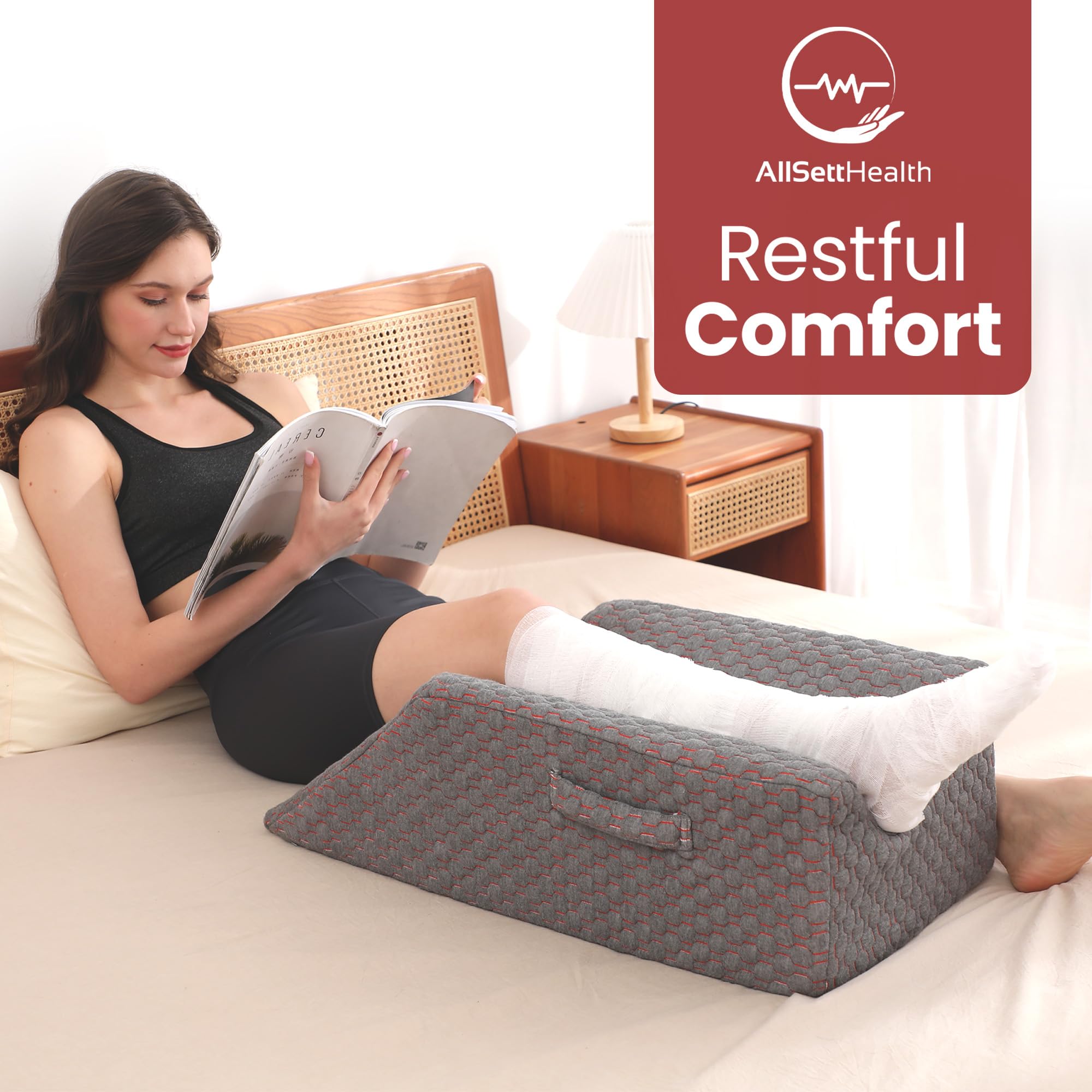Single Leg Elevation Pillow Post Surgery Leg Pillow | Memory Foam Ankle Knee and Leg Wedge Pillow for Injury After Surgery β Foot, Leg Pain, Hip, Knee Pain, Improve Blood Circulation 29β x 13β x 9.5"