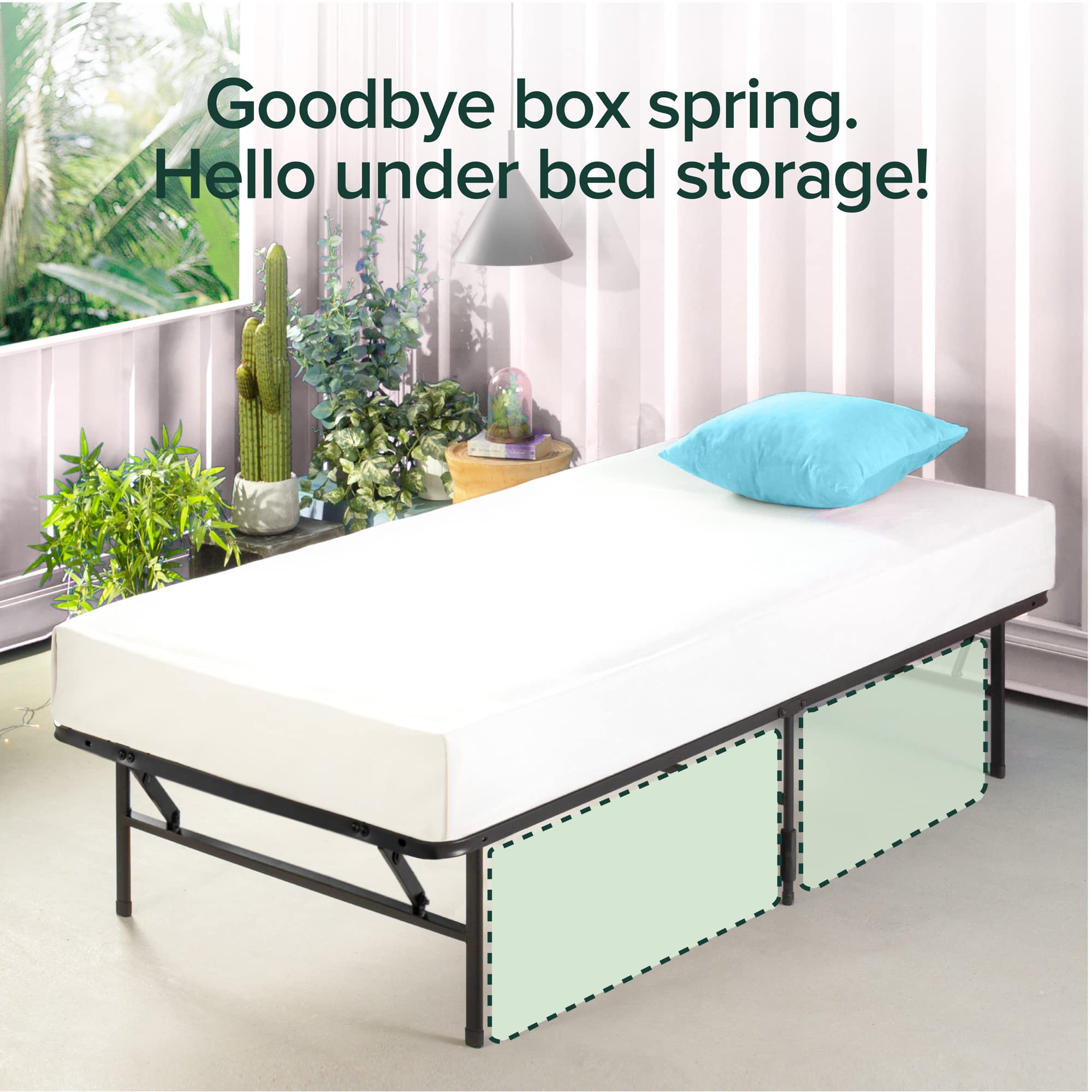 Zinus 8 Inch Green Tea Memory Foam Mattress/CertiPUR-US Certified XL, White & SmartBase Tool-Free Assembly Mattress Foundation / 14 Inch Metal Platform Bed Frame/Underbed Storage, Twin XL