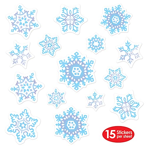 Beistle 24020 Snowflake Stickers, 4.75" x 7.5", Blue/Grey/White