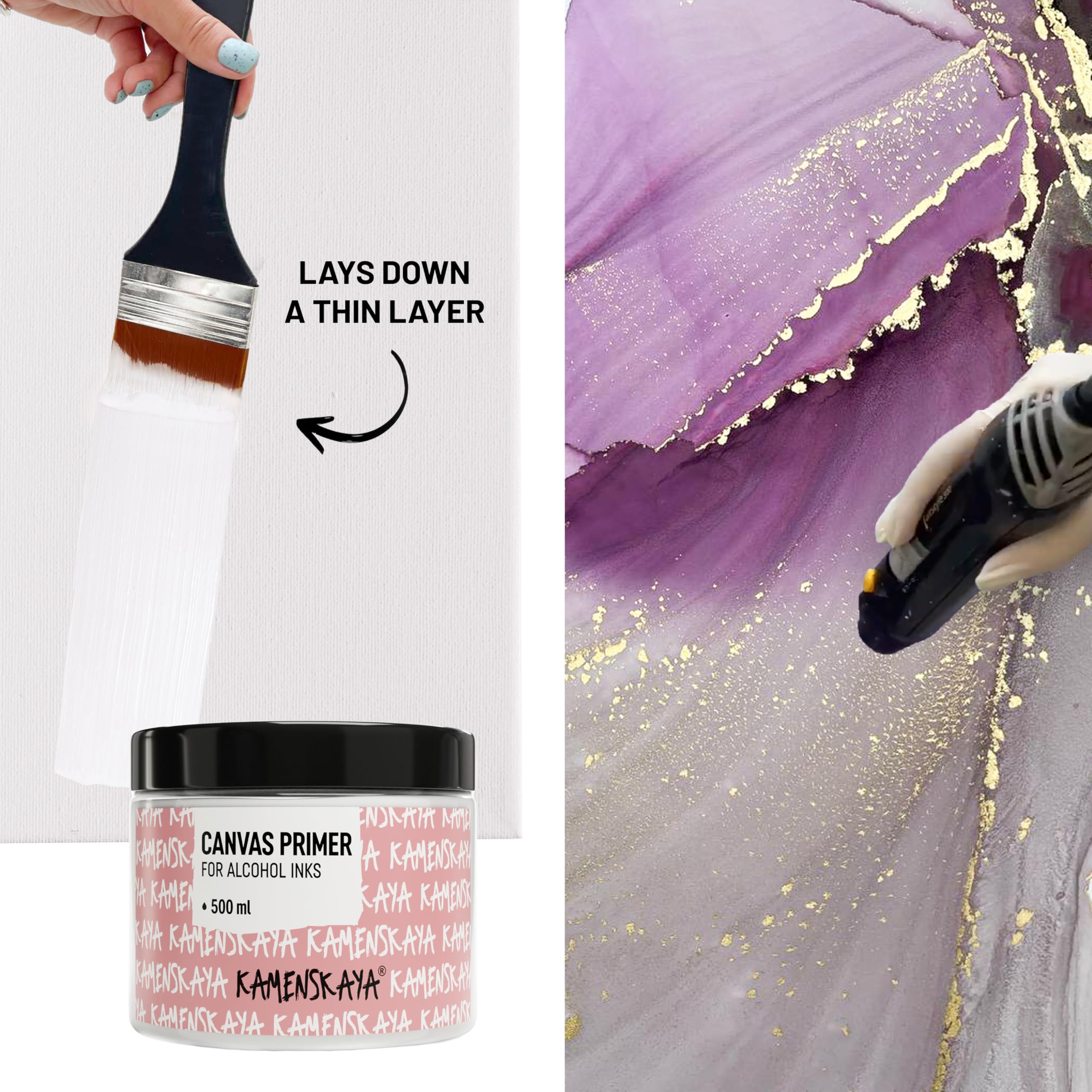 Kamenskaya White Acrylic Gesso Primer for Alcohol Ink Painting on Canvases,16.9 fl oz (500 ml)