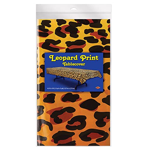 Beistle Plastic Disposable Rectangular Leopard Print Table Cover Jungle Animal Safari Theme Tablecloth, 54" x 108", black/Orange/Yellow