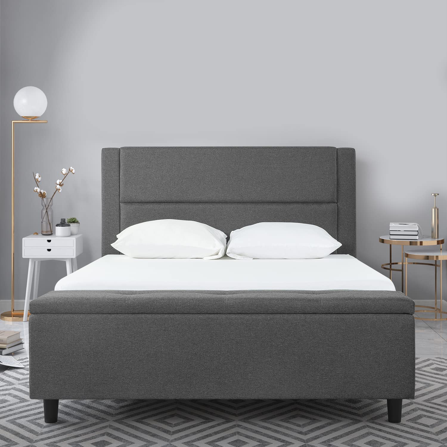 ZINUS Wanda Upholstered Platform Bed Frame with Storage Bench, Mattress Foundation with Wood Slat Support, No Box Spring Needed, Easy Assembly, Full