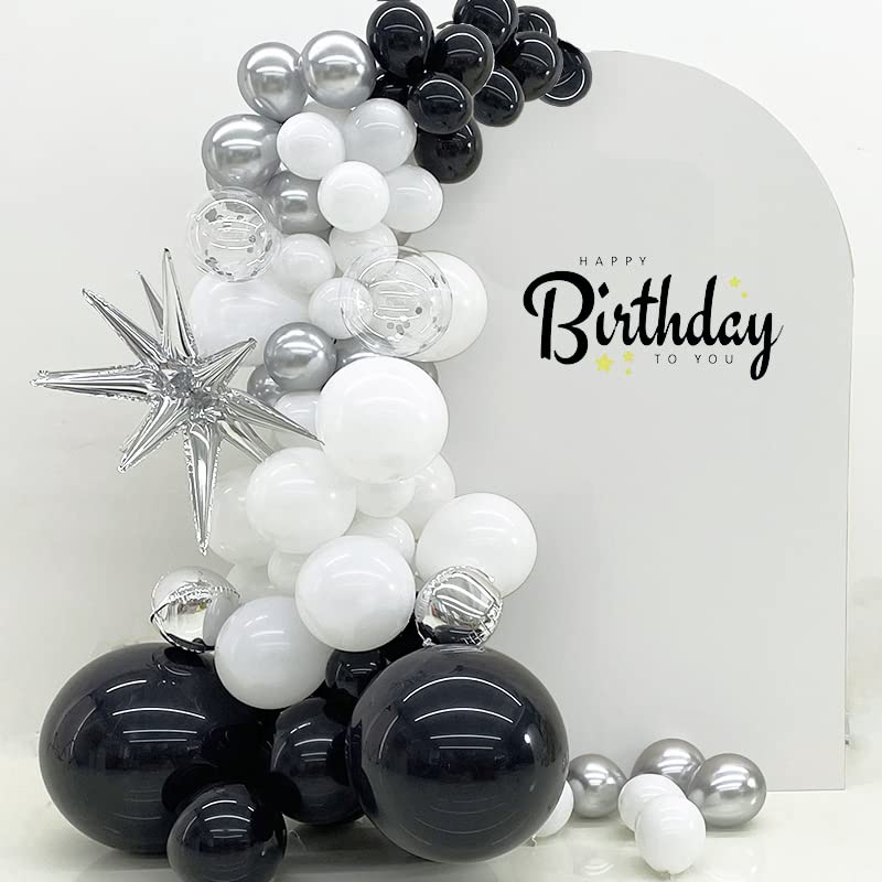 LyzzGlobo Starburst Black and White Balloon Garland Kit, Silver and Confetti Aluminum Film Balloons Arch Kit for Birthday Wedding Anniversary Party Supplies