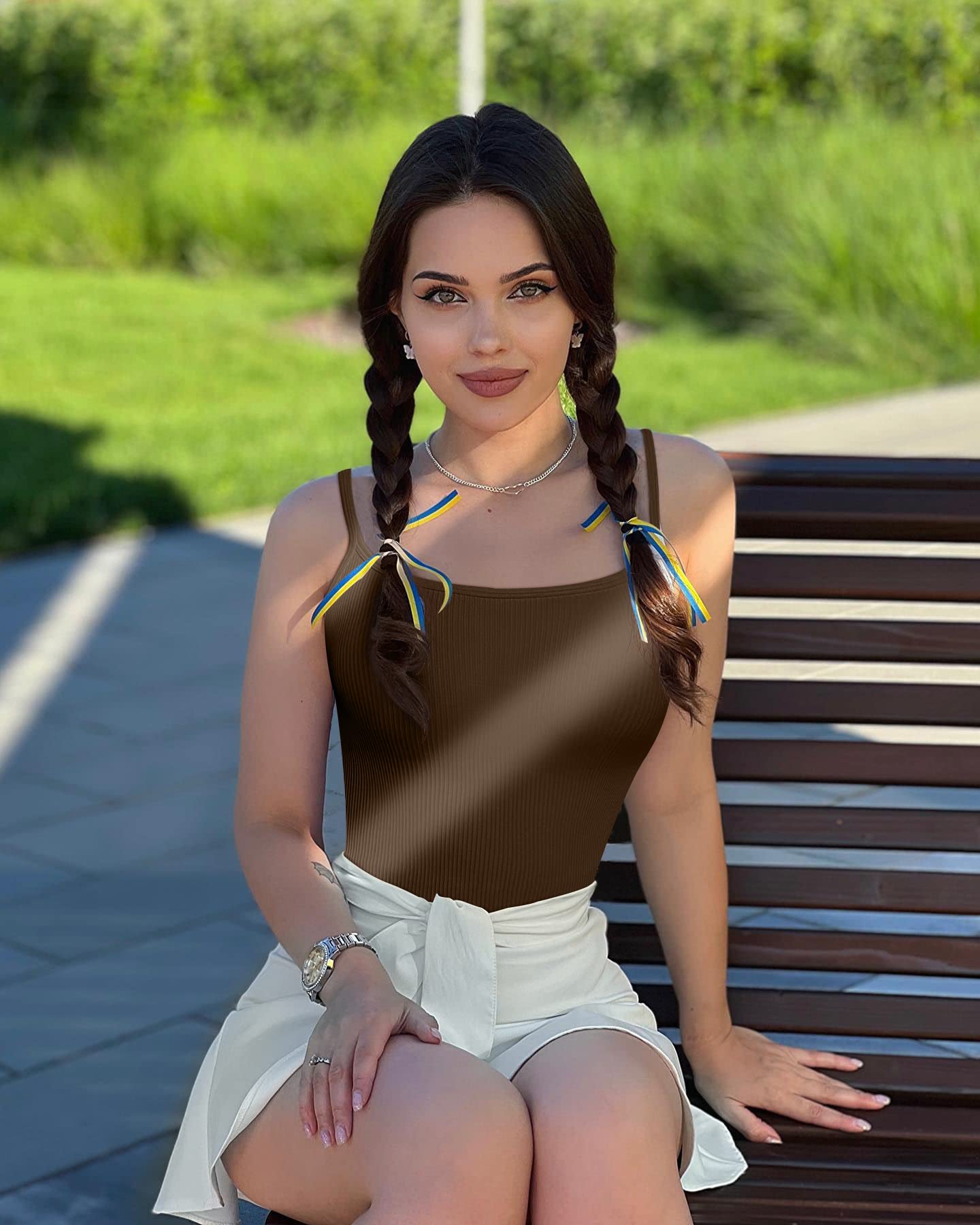 OQQ Women's 3 Piece Bodysuits Sexy Ribbed Sleeveless Adjustable Spaghetti Strips Tops Leotard 2025 Summer Black Coffee Beige