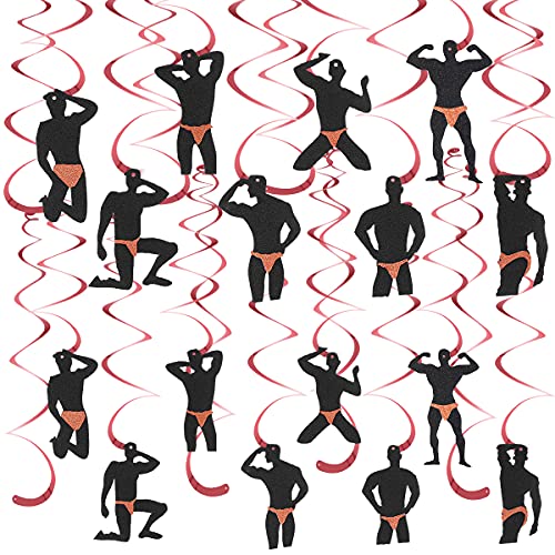 30Pcs Bachelorette Party Hanging Swirls Decorations, Rose Gold Male Dancer Hen Party Supplies, Bridal Shower Dirty & Naughty Bachelorette Party Decor for Women