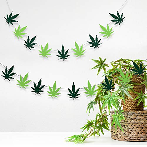 2 Pieces Pot Leaves Felt Banners Pot Leaf Weed Shaped Banners Green Weed Leaves Banner Decorations for Party Home Supplies