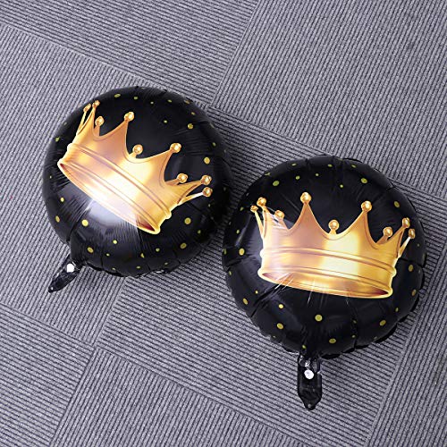 JANOU Crown Balloons 18 Inch Foil Helium Round Black Balloons Birthday Wedding Baby Shower Party Decoration Pack 10pcs