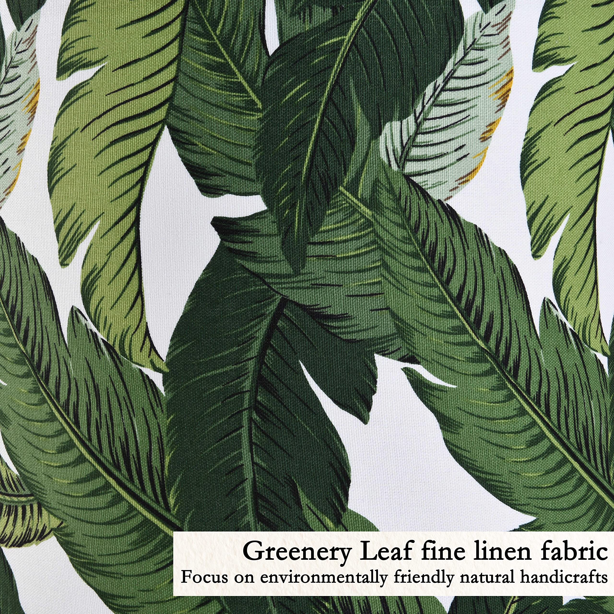 Tropical Lamp Shades - Natural Burlap Drum Lampshades with Greenery Leaf Print - 13" Top x 13" Bottom x 10" High - Ideal for Table & Floor Lamps - Hand Crafted - Farmhouse Decor - Assembly Required
