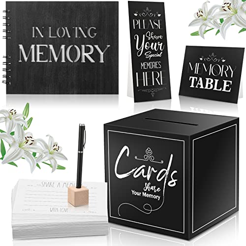 66 Pcs Funeral Guest Book Set Including Funeral Memorial Card Box Share a Memory Card Guest Book Pen Wooden Pen Holder Memory Table Signs Funeral Decorations Memory Signs for Funerals Farewell Party