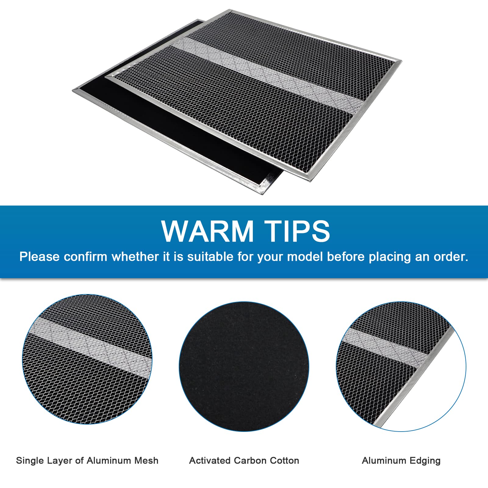 HPF30 Range Hood Non-Ducted Charcoal Filter (XC) 14.6" X 12.9" Compatible with Broan Range Hood Filter S97020466 Replacement Filter with Clips - 2 Pack