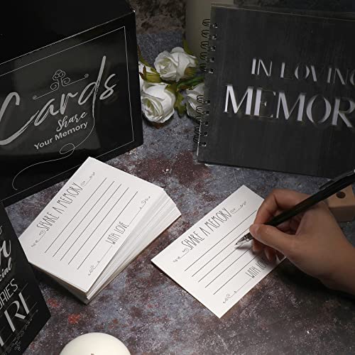66 Pcs Funeral Guest Book Set Including Funeral Memorial Card Box Share a Memory Card Guest Book Pen Wooden Pen Holder Memory Table Signs Funeral Decorations Memory Signs for Funerals Farewell Party