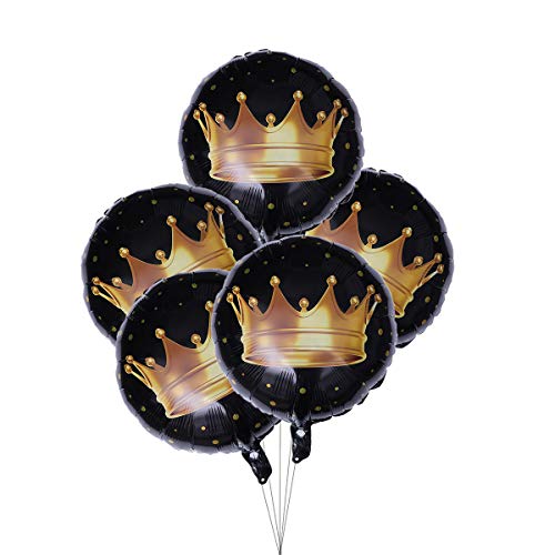JANOU Crown Balloons 18 Inch Foil Helium Round Black Balloons Birthday Wedding Baby Shower Party Decoration Pack 10pcs