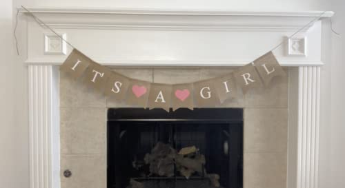 Shimmer Anna Shine It's a Girl Burlap Banner for Baby Shower Decorations and Gender Reveal Party (Pink)