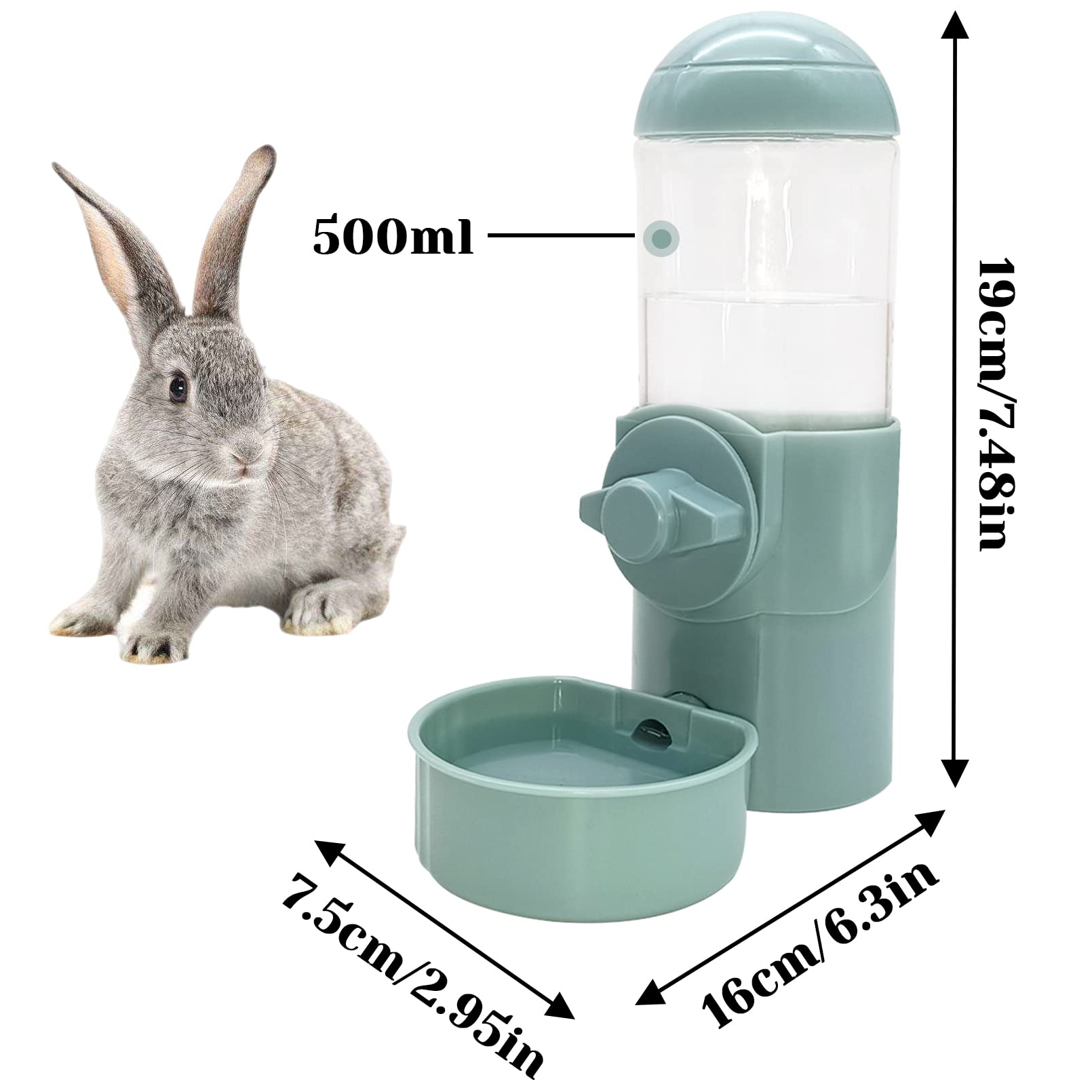 Hamiledyi Rabbit Water Bottle 17oz Bunny Hanging Automatic Water Dispenser Chinchillas Feeder Water Bowl Small Animal No Drip Plastic Water Dispenser for Guinea Pigs Chinchillas Hedgehogs Ferrets 2Pcs