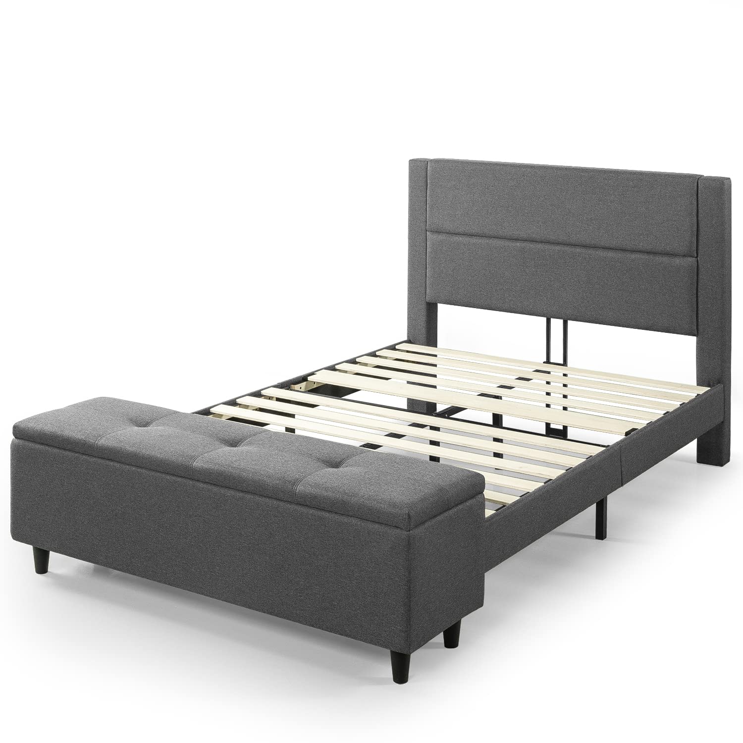 ZINUS Wanda Upholstered Platform Bed Frame with Storage Bench, Mattress Foundation with Wood Slat Support, No Box Spring Needed, Easy Assembly, Full