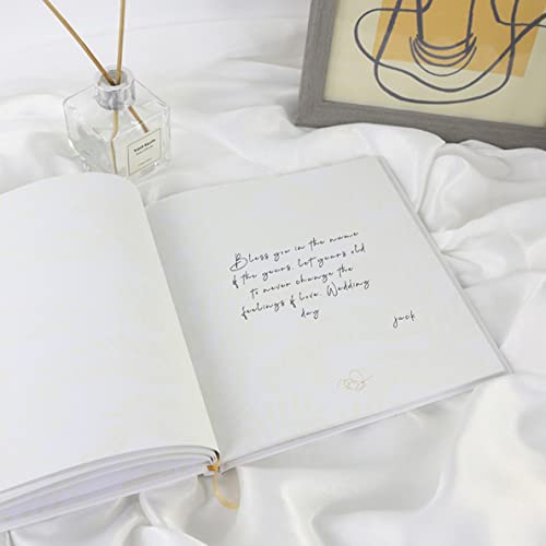 DHGFAMI Wedding Guest Book - 100 Page/50 Sheets – for Wedding, Reception, Engagement, Baby Birthday - White Guestbook w/Bookmark & Gold Floral Pattern Foil Gilded Edges (White)