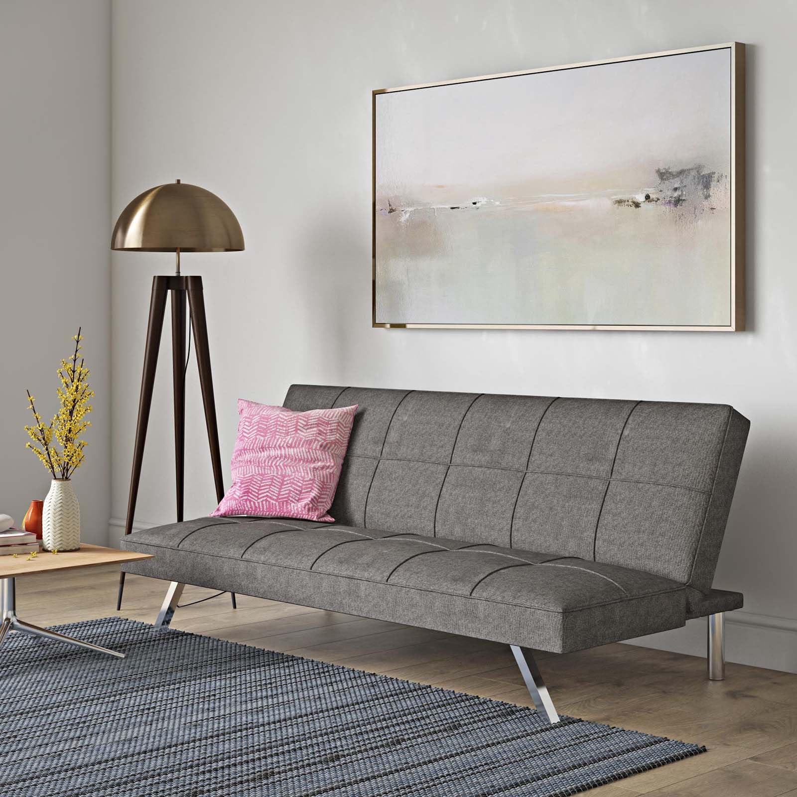 KNAMOTL Convertible Folding Futon Sofa Bed, Lounge Chair Single Bed, Modern Sofa Bed with Metal Frame and Stainless Leg for Living Room Bedroom Office, Grey