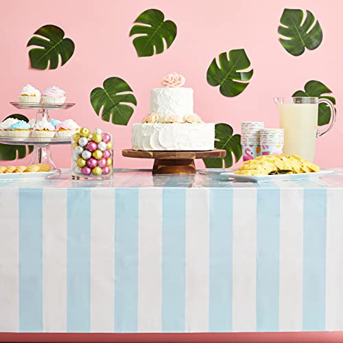 3 Pack Light Blue and White Striped Tablecloth, Disposable Table Cover for Summer Beach Theme Party Decorations (54 x 108 in)