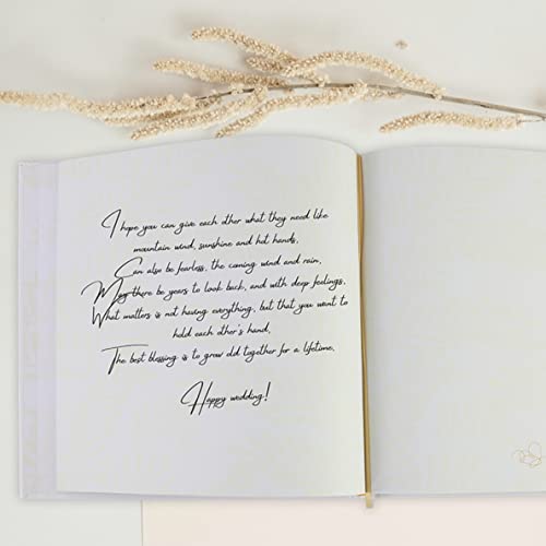 DHGFAMI Wedding Guest Book - 100 Page/50 Sheets – for Wedding, Reception, Engagement, Baby Birthday - White Guestbook w/Bookmark & Gold Floral Pattern Foil Gilded Edges (White)