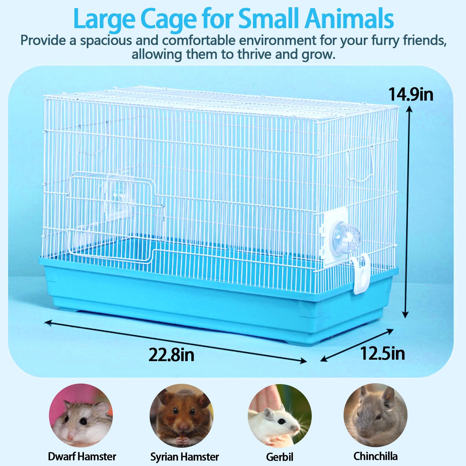 kathson Hamster Cages and Habitats Large Gerbil Cage with Accessories Hut Exercise Wheel Water Bottle Bowl Bathtub Small Animal Basic Cage for Syrian Hamster,3- Levels,22" L x 12.5" W x 14" H,Blue