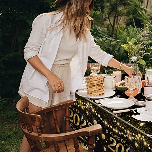 HAKOTI Graduation Party Decoration Black Gold Graduation Tablecloth Disposable Rectangular Table Cover for 2023 Graduation Decoration,Dinner Decoration,2023 Graduation Party Supplies (Black and Gold)