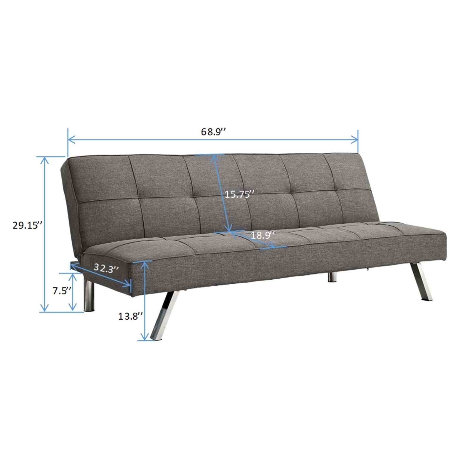 KNAMOTL Convertible Folding Futon Sofa Bed, Lounge Chair Single Bed, Modern Sofa Bed with Metal Frame and Stainless Leg for Living Room Bedroom Office, Grey