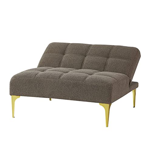 Convertible Sofa Bed, Single Futon Sofa Bed with Adjustable Backrest and Gold Metal Legs, Teddy Fabric Armless Chair for Living Room Bedroom Apartment Office, Taupe