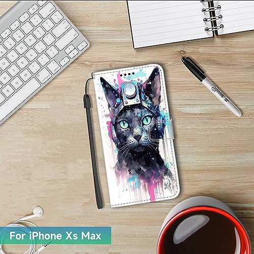 Elgzigok Wallet Phone Case for iPhone Xs Max with Cat Print-aa142 - Stylish and Functional PU Leather-Free Smartphone Case with Card Holder