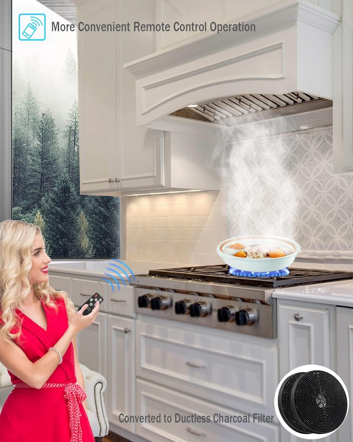MCBON Range Hood Insert 30 inch,950 CFM Range Hood Insert,Remote Control Insert Range Hood,4-Speed Vent Hood Insert, Heat Sensor&Touch Panel,Ducted/Ductless Hood Range Insert,Stainless Steel,AE88-30-1