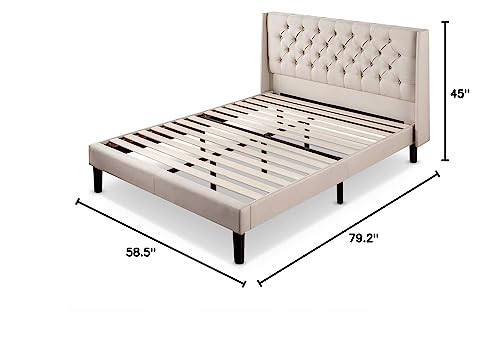 ZINUS Desmond Upholstered Platform Bed Frame with Wingback Headboard, Mattress Foundation, Wood Slat Support, No Box Spring Needed, Easy Assembly, Full