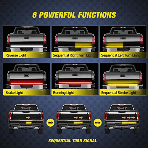 Nilight Truck Tailgate Light Strip 48" Aluminum Frame Triple Row 780 LED Strip with Red Running Brake Lights White Reverse Amber Sequential Turn Signals Strobe Lights,2 Years Warranty