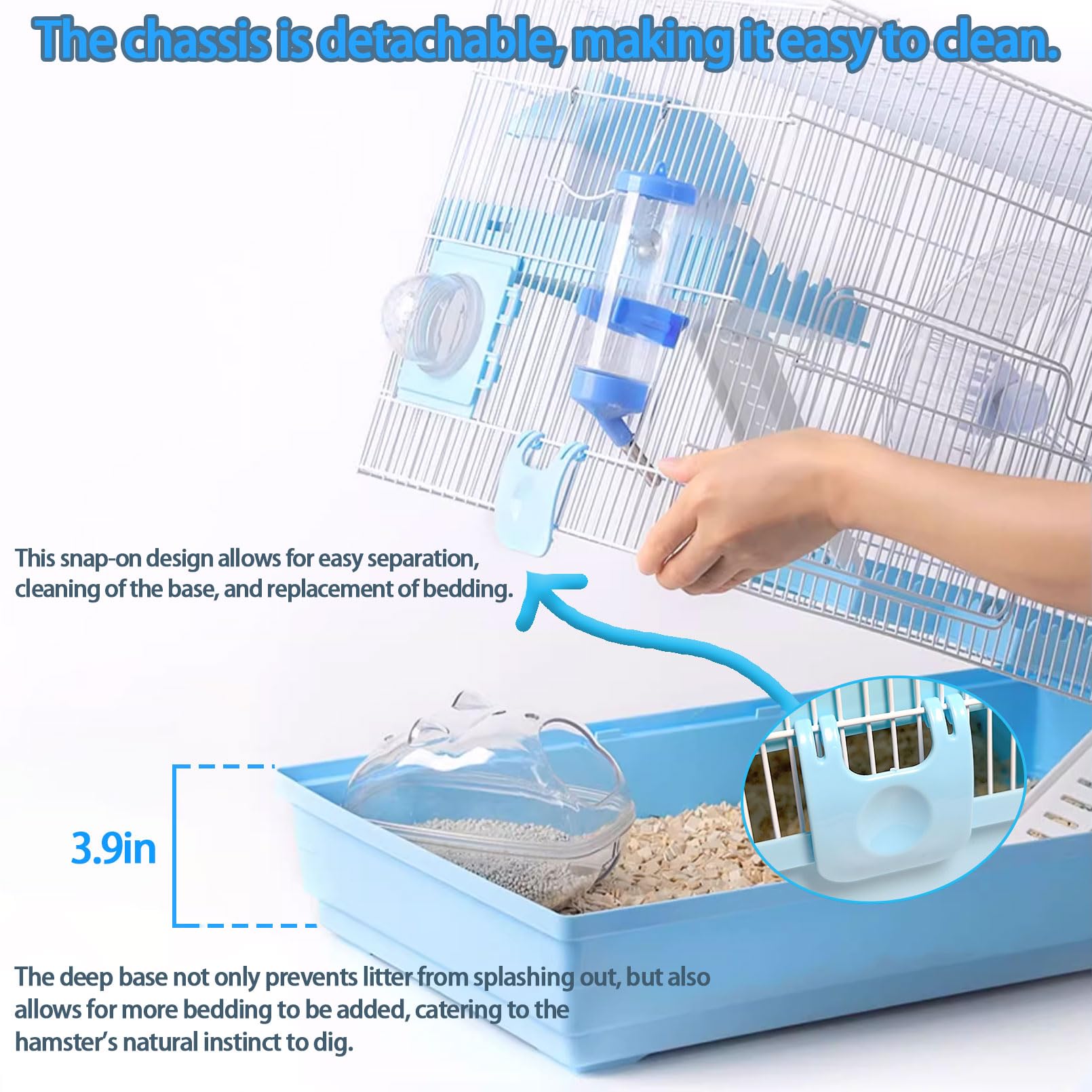 kathson Hamster Cages and Habitats Large Gerbil Cage with Accessories Hut Exercise Wheel Water Bottle Bowl Bathtub Small Animal Basic Cage for Syrian Hamster,3- Levels,22" L x 12.5" W x 14" H,Blue