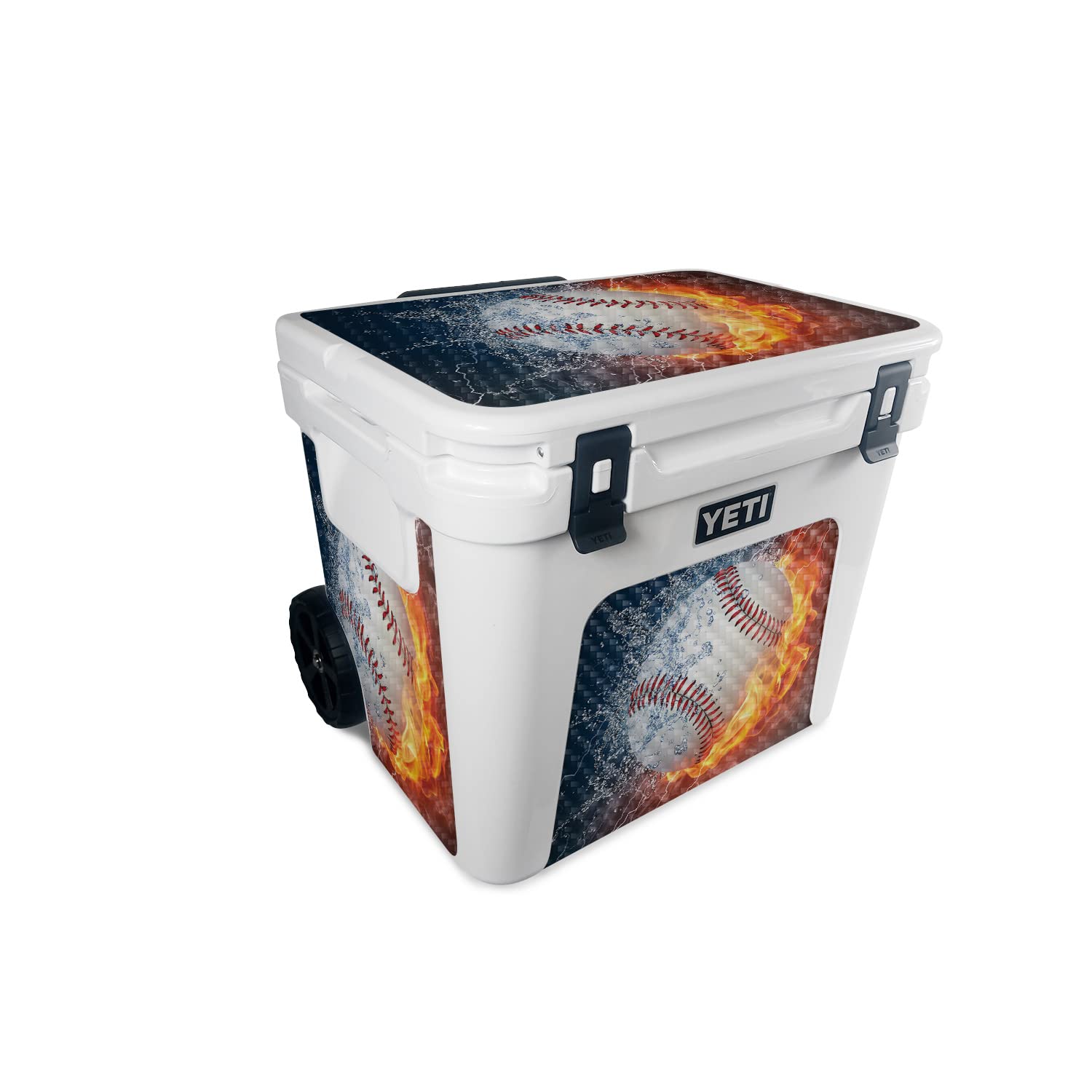 MightySkins Carbon Fiber Skin Compatible with Yeti Roadie 60 Wheeled Cooler - Baseball Fire | Protective, Durable Textured Carbon Fiber Finish | Easy to Apply and Change Style | Made in The USA