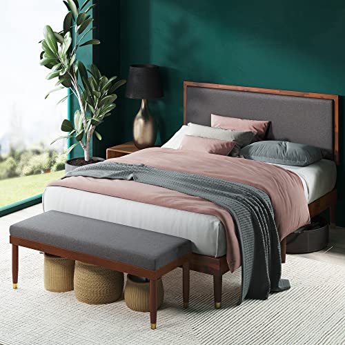 ZINUS Raymond Wood Platform Bed Frame with Adjustable Upholstered Headboard, Solid Wood Foundation, Wood Slat Support, No Box Spring Needed, Easy Assembly, Full